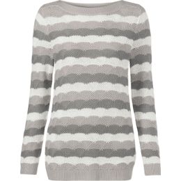 WITT Damen Langarm-Pullover mit Einstrickmuster, hellgrau-steingrau-geringelt, Gr&ouml;&szlig;e 52