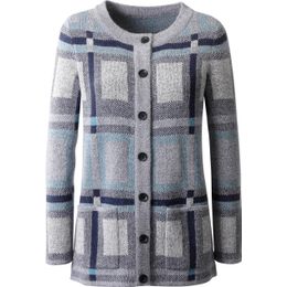 WITT Damen Strickjacke im Jacquard-Dessin, steingrau-ozean-gemustert, Gr&ouml;&szlig;e 46