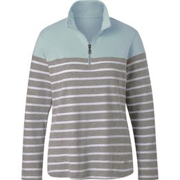 WITT Damen Sweatshirt in Interlock-Qualit&auml;t, mint-grau-gestreift, Gr&ouml;&szlig;e 48