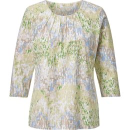 WITT Damen 3/4-Arm-Shirt mit Falten am Ausschnitt, hellblau-ecru-bedruckt, Gr&ouml;&szlig;e 54