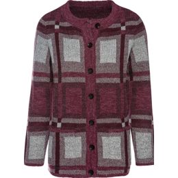 WITT Damen Strickjacke im Jacquard-Dessin, bordeaux-graphit-gemustert, Gr&ouml;&szlig;e 54