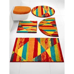 Grund Badematte, terracotta-bunt, Gr&ouml;&szlig;e 47x50 cm + 45x50 cm - Deckelbezug + WC-Vorlage mit Ausschnitt