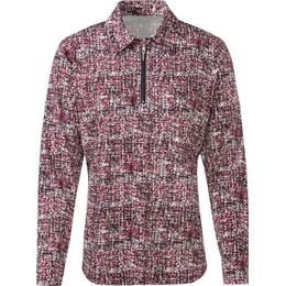 WITT Damen Poloshirt mit Glitzersteinchen am Rei&szlig;verschluss, kirsche-steingrau-bedruckt, Gr&ouml;&szlig;e 54