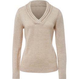 WITT Damen V-Ausschnitt-Pullover mit Rollkante, beige-meliert, Gr&ouml;&szlig;e 46