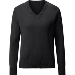 WITT Damen V-Ausschnitt-Pullover mit Baumwolle, schwarz, Gr&ouml;&szlig;e 54