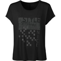 Heine Damen Rundhalsshirt, Schwarz, Gr. 48, T-Shirts, Material: Viskose
