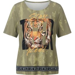 WITT Damen Shirt mit Tiger-Print, khaki-braun-bedruckt, Gr&ouml;&szlig;e 40