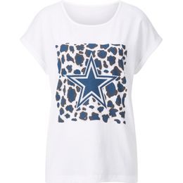 WITT Damen Shirt mit Animal- und Stern-Motiv, jeansblau-wei&szlig;, Gr&ouml;&szlig;e 50