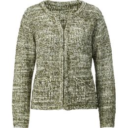 WITT Damen Strickjacke mit Hakenverschluss, ecru-khaki-gemustert, Gr&ouml;&szlig;e 50