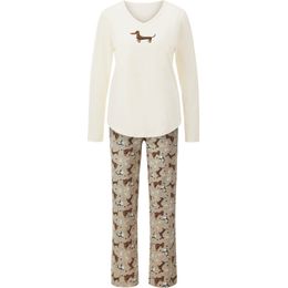 w&auml;schepur w&auml;schepur Damen Schlafanzug mit Hunde-Motiven, champagner-sesam-bedruckt, Gr&ouml;&szlig;e 36/38