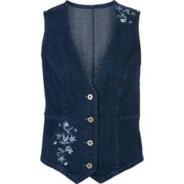 WITT Damen Jeansweste mit Bl&uuml;tenstickerei, blue-stone-washed, Gr&ouml;&szlig;e 50