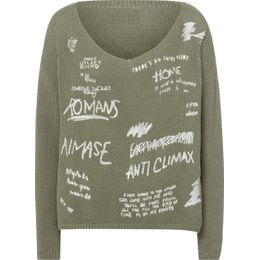 Heine Witt Damen Strickpullover mit schimmerndem Druck, khaki, Gr&ouml;&szlig;e 44
