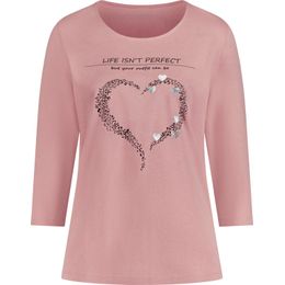WITT Damen 3/4-Arm-Shirt mit Herz-Motiv, hortensie-schwarz, Gr&ouml;&szlig;e 46