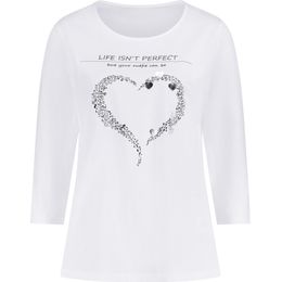 WITT Damen 3/4-Arm-Shirt mit Herz-Motiv, ecru-schwarz, Gr&ouml;&szlig;e 44