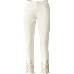 WITT Damen 7/8-Jeans mit Stickerei und Glitzer-Steinchen, ecru, Gr&ouml;&szlig;e 42