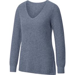 Heine Damen Langarm-Pullover, Blau, Gr. 52, V-Ausschnitt Pullover, Material: Baumwolle