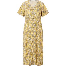 WITT Damen Druckkleid mit seitlich gesmokter Taille, sand-ocker-bedruckt, Gr&ouml;&szlig;e 46