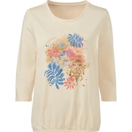 WITT Damen 3/4-Arm-Shirt mit elastischem Saum, elfenbein-taubenblau-bedruckt, Gr&ouml;&szlig;e 44