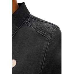 WITT Damen Jeansbluse mit funkelnden Ziersteinchen, graphit denim, Gr&ouml;&szlig;e 50