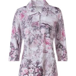 WITT Damen Poloshirt mit Blumendruck, ros&eacute;-steingrau-bedruckt, Gr&ouml;&szlig;e 54