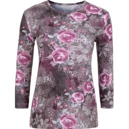 WITT Damen 3/4-Arm-Shirt mit Floral-Druck, altros&eacute;-grau-bedruckt, Gr&ouml;&szlig;e 50