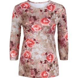WITT Damen 3/4-Arm-Shirt mit Floral-Druck, apricot-taupe-bedruckt, Gr&ouml;&szlig;e 50