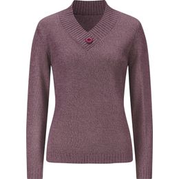 WITT Damen Langarm-Pullover mit V-Ausschnitt, burgund-mauve-meliert, Gr&ouml;&szlig;e 38