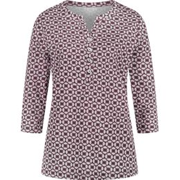 WITT Damen 3/4-Arm-Shirt aus reiner Baumwolle, bedruckt, aubergine-violett-bedruckt, Gr&ouml;&szlig;e 54