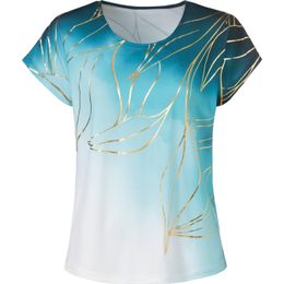 WITT Damen Print-Shirt mit Foliendruck, petrol-goldfarben-bedruckt, Gr&ouml;&szlig;e 50