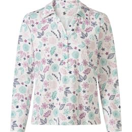 WITT Damen Poloshirt floral bedruckt, ecru-mauve-bedruckt, Gr&ouml;&szlig;e 42