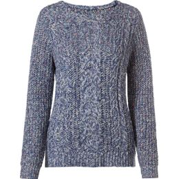 WITT Damen Langarm-Pullover mit Zopfmuster vorne, rauchblau-meliert, Gr&ouml;&szlig;e 40