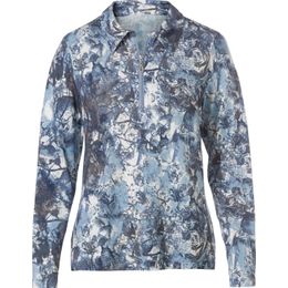 WITT Damen Poloshirt mit Rei&szlig;verschluss, eisblau-marine-bedruckt, Gr&ouml;&szlig;e 52