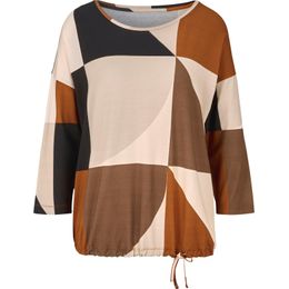 WITT Damen 3/4-Arm-Shirt mit Tunnelzug am Saum, champagner-cognac-bedruckt, Gr&ouml;&szlig;e 44