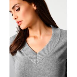 Heine Witt Damen V-Ausschnitt-Pullover aus reiner Baumwolle, grau-melange, Gr&ouml;&szlig;e 46