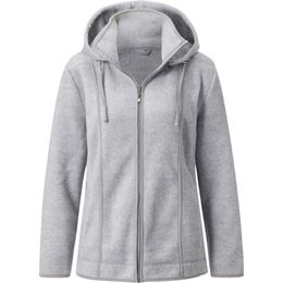 WITT Damen Fleecejacke mit abnehmbarer Kapuze, grau-meliert, Gr&ouml;&szlig;e 40