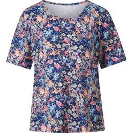 WITT Damen Print-Shirt mit Blumen-Motiven, dunkelblau-fuchsia-bedruckt, Gr&ouml;&szlig;e 42