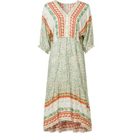 WITT Damen Sommerkleid mit Fledermaus-&Auml;rmeln, ecru-orange-gemustert, Gr&ouml;&szlig;e 46