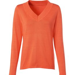 Heine Witt Damen V-Ausschnitt-Pullover aus reiner Baumwolle, orange, Gr&ouml;&szlig;e 34