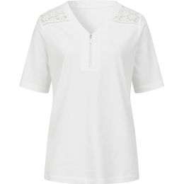 WITT Damen Kurzarmshirt mit floraler Spitze, ecru, Gr&ouml;&szlig;e 40
