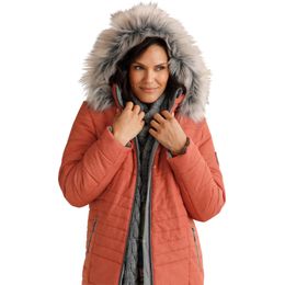 WITT Damen Steppjacke mit abnehmbarem Pelz-Imitat, rostrot, Gr&ouml;&szlig;e 18