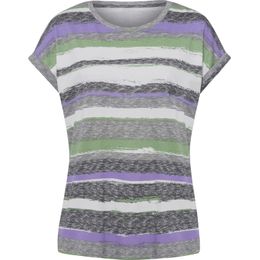 WITT Damen T-Shirt aus Baumwolle, gestreift, anthrazit-lavendel-geringelt, Gr&ouml;&szlig;e 46