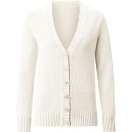 WITT Damen Strickjacke mit farblich abgestimmten Kn&ouml;pfen, wollwei&szlig;, Gr&ouml;&szlig;e 52