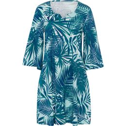 WITT Damen Sommerkleid mit 3/4-&Auml;rmeln, aquamarin-royalblau-bedruckt, Gr&ouml;&szlig;e 44/46