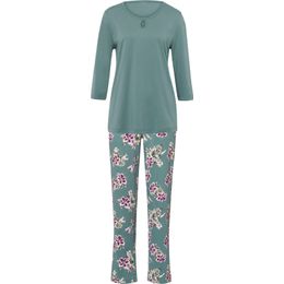 WITT Damen Schlafanzug mit 3/4-&Auml;rmel, reine Baumwolle, jade-bedruckt, Gr&ouml;&szlig;e 48/50