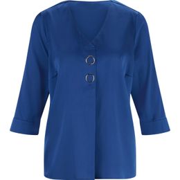 WITT Damen Satinbluse mit Schmuck-Element, royalblau, Gr&ouml;&szlig;e 40