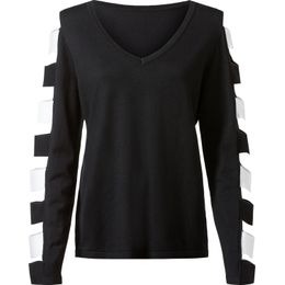 WITT Damen Langarm-Pullover mit Cut-outs, schwarz, Gr&ouml;&szlig;e 46