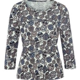 Heine Damen Rundhalsshirt, Grau, Gr. 44, 3/4 Arm Shirts, Material: Baumwolle