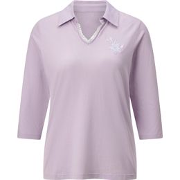 WITT Damen Poloshirt mit Spitzenverzierung, flieder, Gr&ouml;&szlig;e 38
