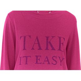 Heine Witt Damen Stehkragenpullover mit Glitzersteinchen-Schriftzug, fuchsia, Gr&ouml;&szlig;e 44