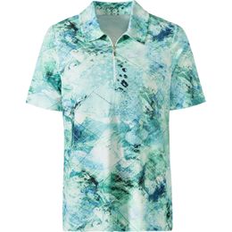 WITT Damen Poloshirt mit goldfarbenem Zipper, mint-jeansblau-bedruckt, Gr&ouml;&szlig;e 38